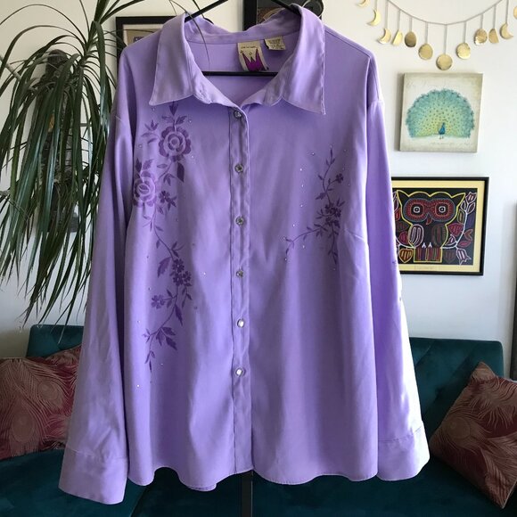 Antthony | Tops | Antthony Original Size 3x Purple Embroidered Roses ...